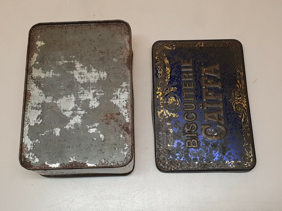 Antique Box Metal Dark Blue Advertising Biscuiterie Small Butter Caiffa ...