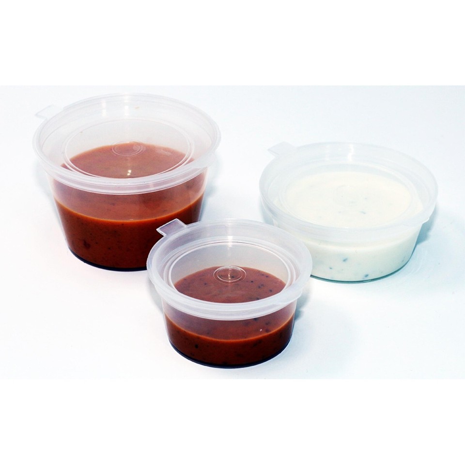 Hinged 2oz Clear Plastic Chutney Round Cup Pot With Lid Sauce Deli ...