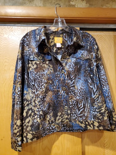 Ruby Rd Size 12 Brown/Blue Animal Print L/S Jacket w/Clear Embossed ...