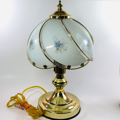 Vintage 1980s Gold 3-way Touch Lamp Glass Panels Blue Flowers EUC | eBay