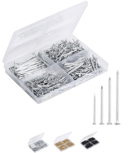 Nail Assortment Kit, 600 Pcs, 4 Sizes, Silver, Small Nails for Hanging ...