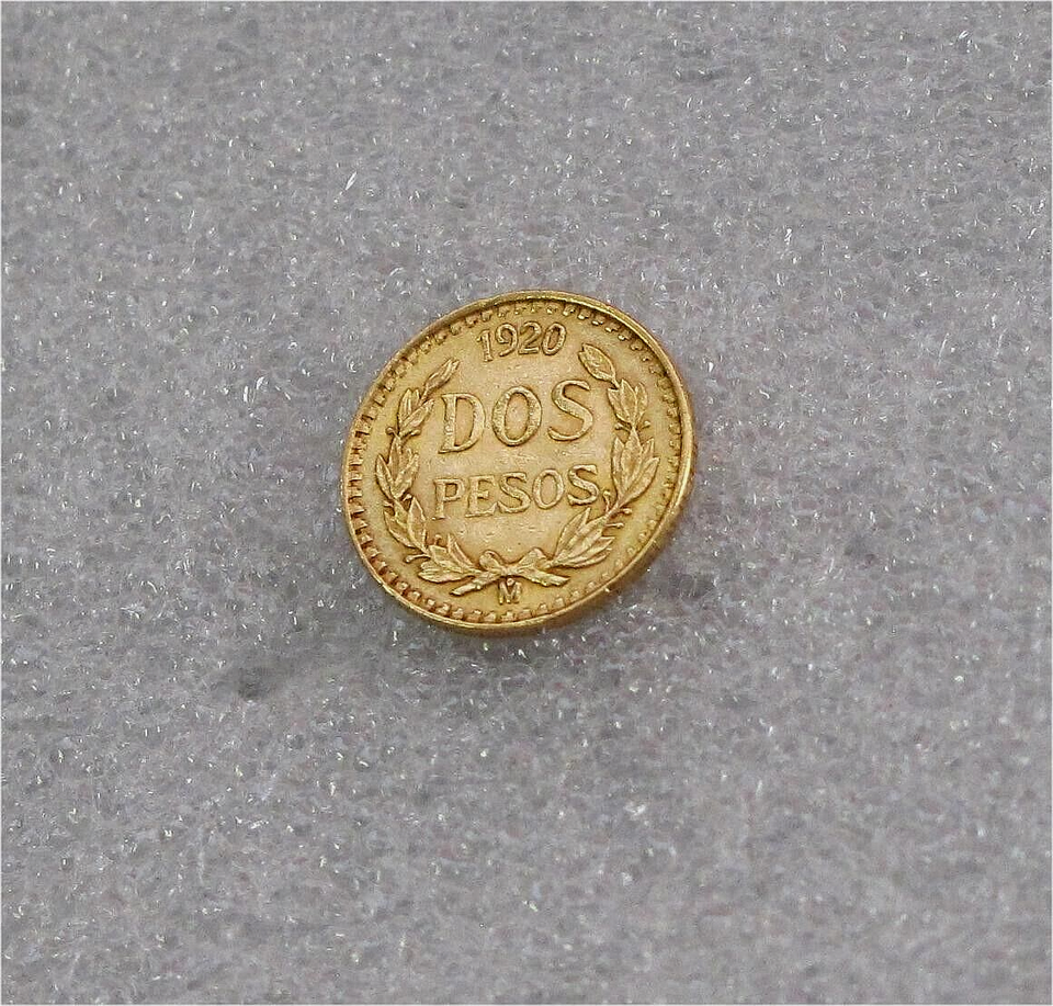 1920 Mexico Gold Dos Pesos Two Pesos Coin 0.0482 Troy Oz. Superb Luster ...