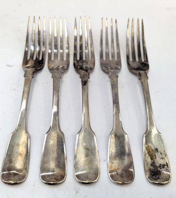 Set of 5 Antique Solid Silver Forks, HM London, 1833, by W.T 398g A103 ...