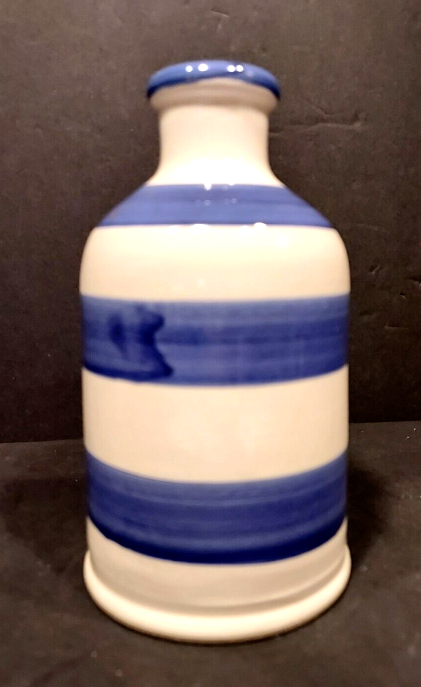 Noemi Hand Painted Ceramic Bottle Blue & White Striped 5" Tall Made in ...