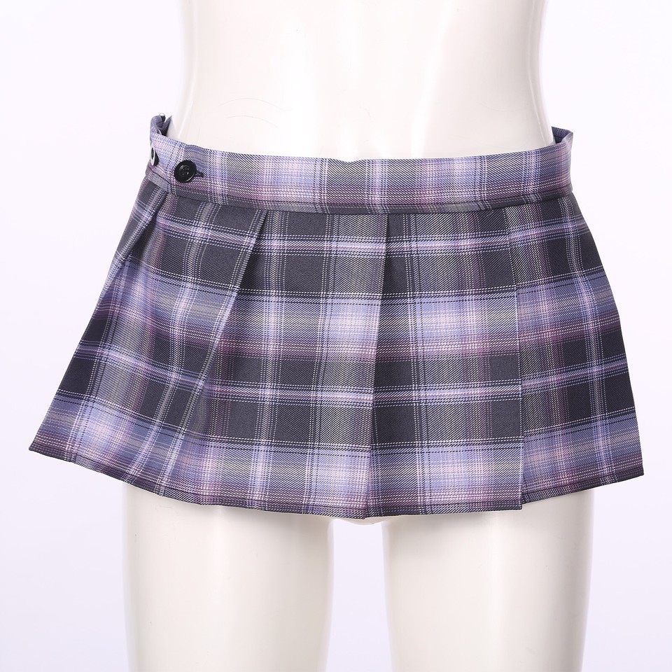 Women Ladies Schoolgirl Mini Plaid Skirt Short Micro Dress Role Play ...