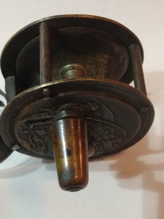 Antique Brass Bronze Rare Fishing Reel Embossed Scene Victorian Figure ...