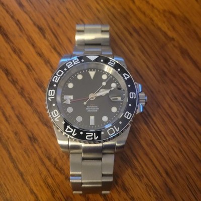 Custom 40mm Black GMT Dive Style Mod Watch Oyster Regulated NH34 ...