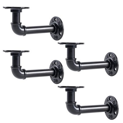 L-Shaped Industrial Pipe Shelf Brackets, Black Metal Wall-Mounted F ...