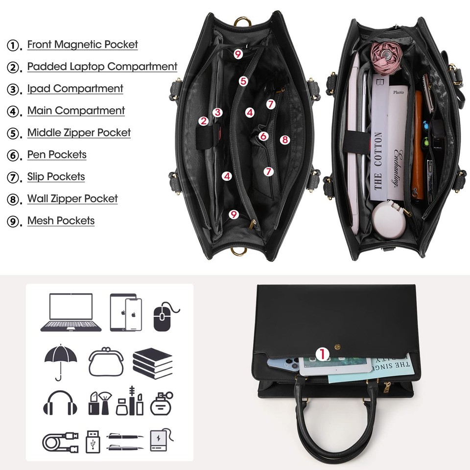 Laptop Bag for Women 15.6 Inch Laptop Tote Bag Leather Work Bag ...