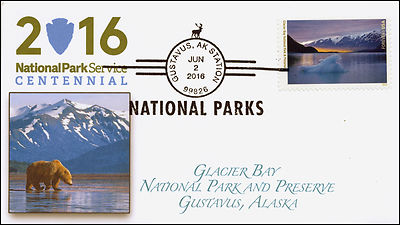 2016, National Parks, Glacier Bay NP, BW, Postmark, Gustavus AK, 16-169 ...