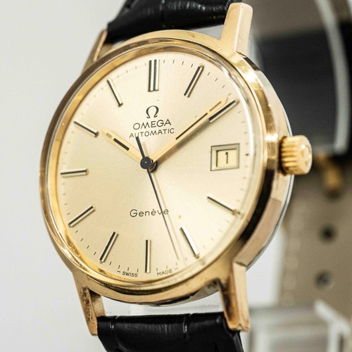*NEAR MINT* Vintage OMEGA Geneve Cal.1012 Automatic Gold Dial Day Date ...