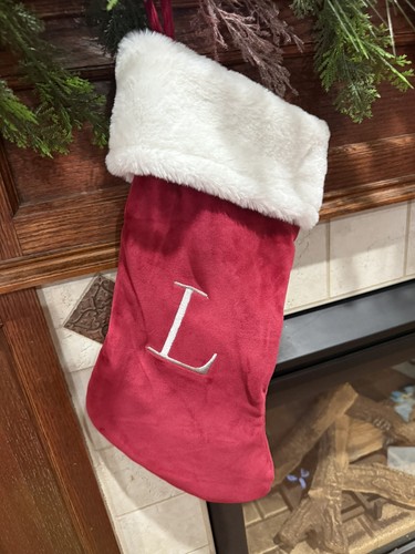 PRIMA CREATIONS MONOGRAM SILVER L CHRISTMAS STOCKING RED WHITE CUFF ...