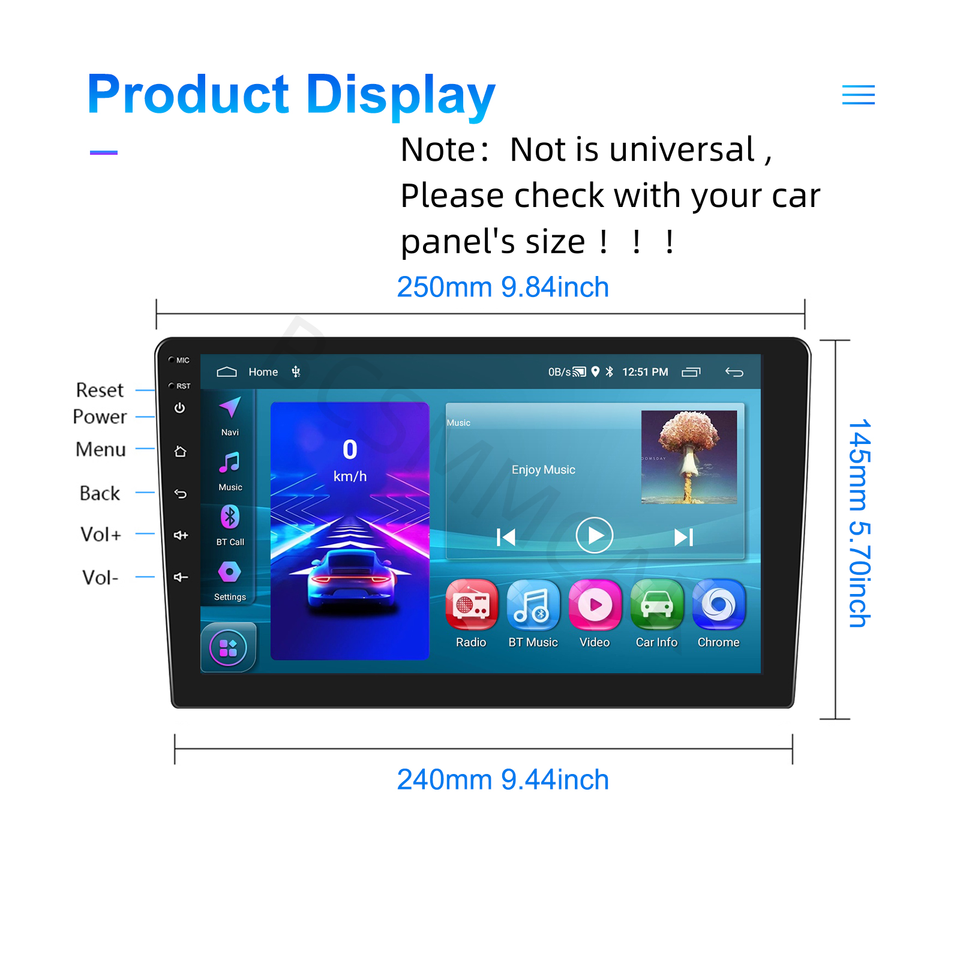 10in Car Stereo Radio Touch Screen Android 13 For Carplay GPS ...
