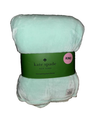 KATE SPADE Aqua Mint Green OVERSIZED KING Fleece Blanket Soft Plush ...