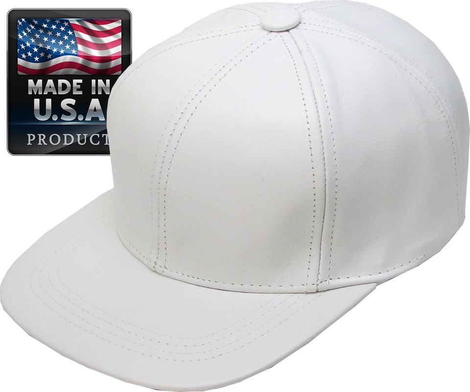 Made In USA 100% Genuine Leather Solid Baseball Ball Cap Adjustable Hat ...