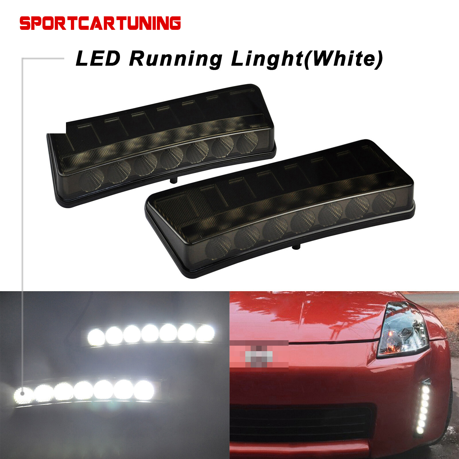 For 03-05 Nissan 350Z Z33 Smoked 7LED DRL Bumper Reflector Daytime ...