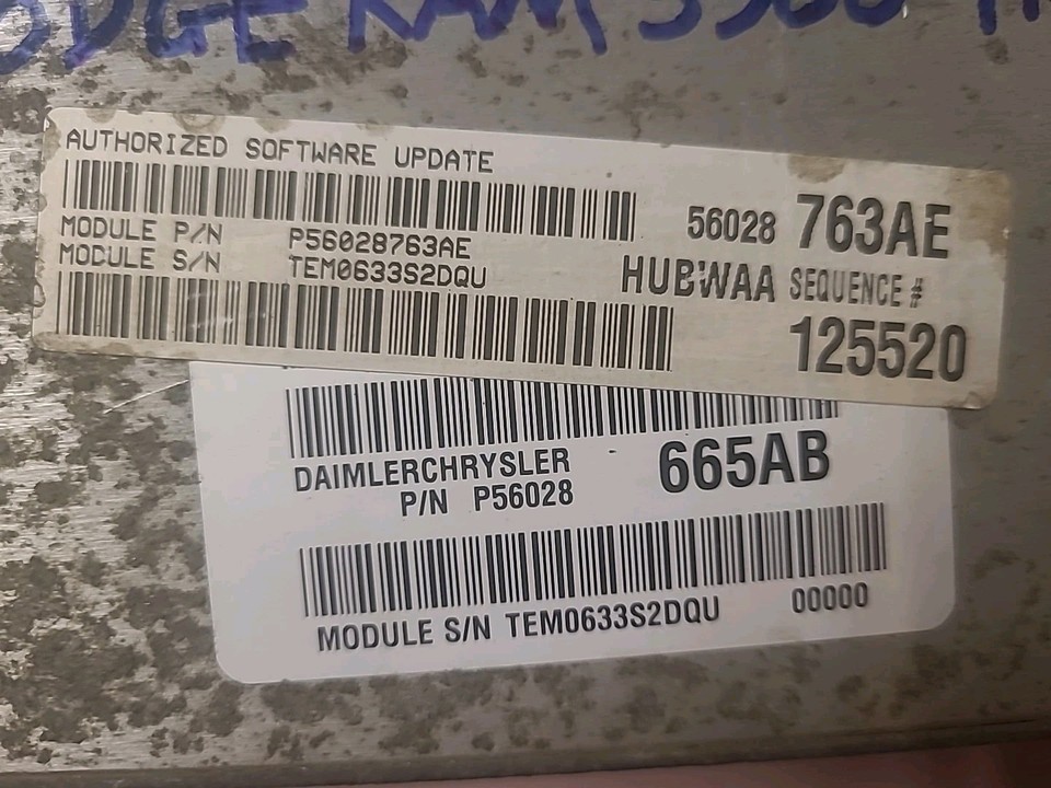 2003 DODGE RAM 3500 TRUCK 8.0L V10 ENGINE COMPUTER ECM ECU PCM ...