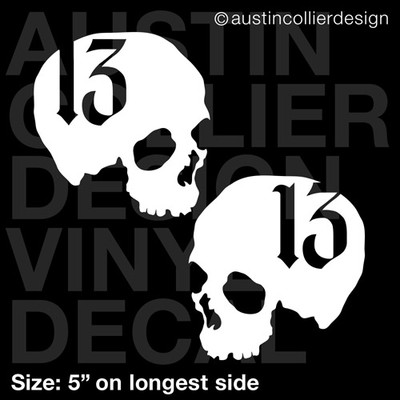 Set of 2 * 5" SKULL w/ NUMBER 13 vinyl decal car window laptop sticker ...