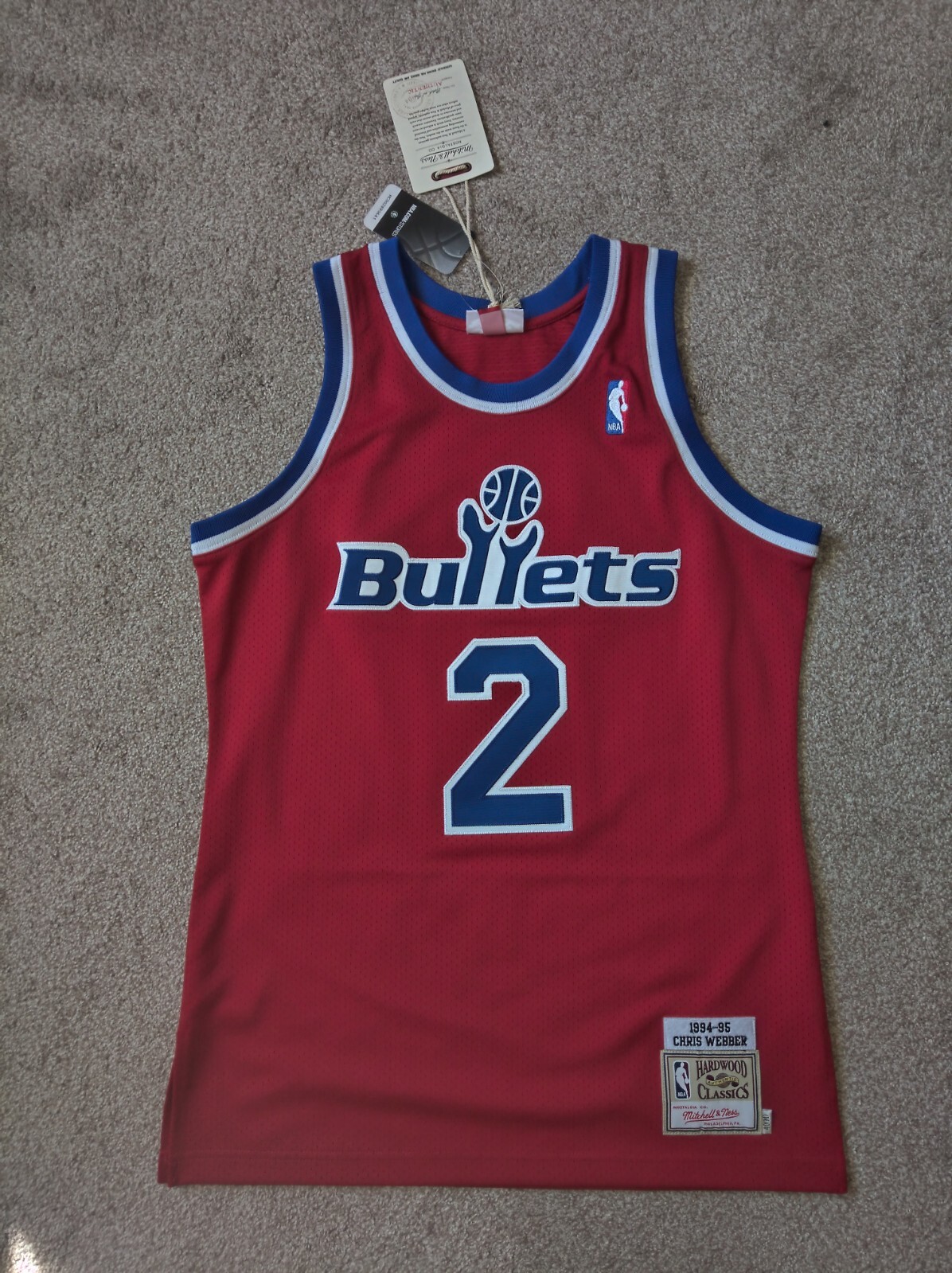 M&N Authentic Chris Webber Washington Bullets Red 1994-95 Jersey Size ...