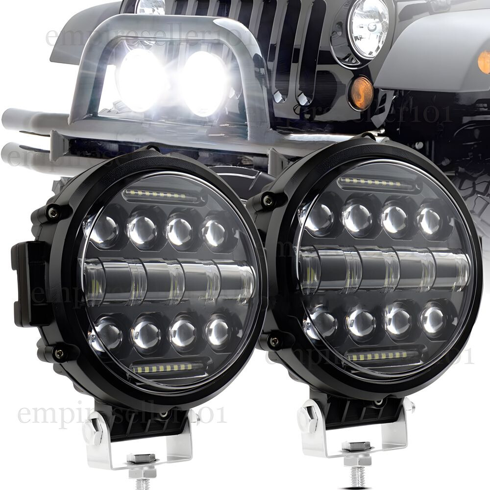 2x Round 6" LED Work Light Bar Spot Offroad SUV ATV DRL Driving Bumper ...