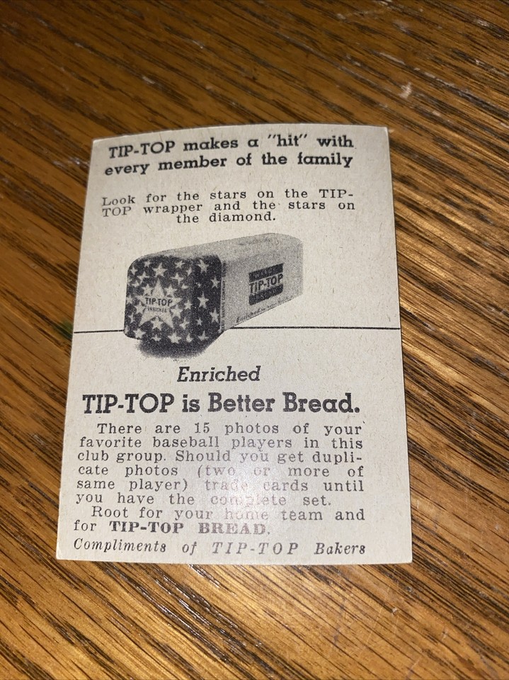 1947 TIP TOP BREAD BASEBALL, Hank Camelli , Boston ,RARE ! | eBay