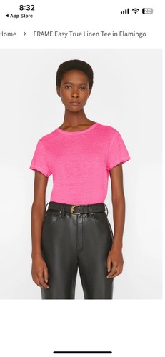 $135 NEW NWT FRAME Easy True Tee Shirt Cornflower Flamingo LINEN Short ...