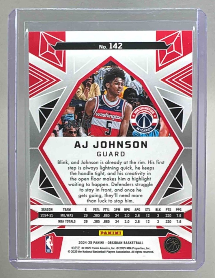 AJ Johnson 2024 Panini Obsidian #142 Electric Etch Purple Flood Rookie ...