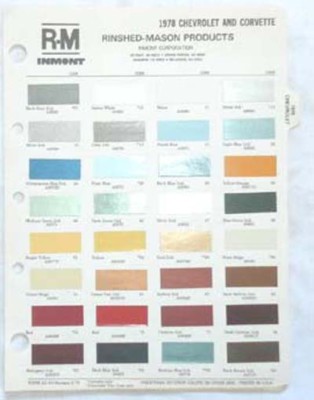 1978 CHEVROLET R-M COLOR PAINT CHIP CHART ALL MODELS CAMARO CHEVELLE ...