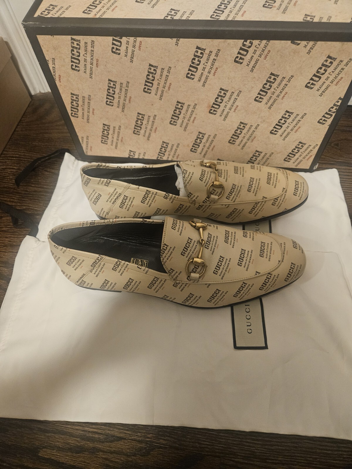 GUCCI Stamp Leather Horsebit LOAFERS Beige Gucci Size 10 | eBay