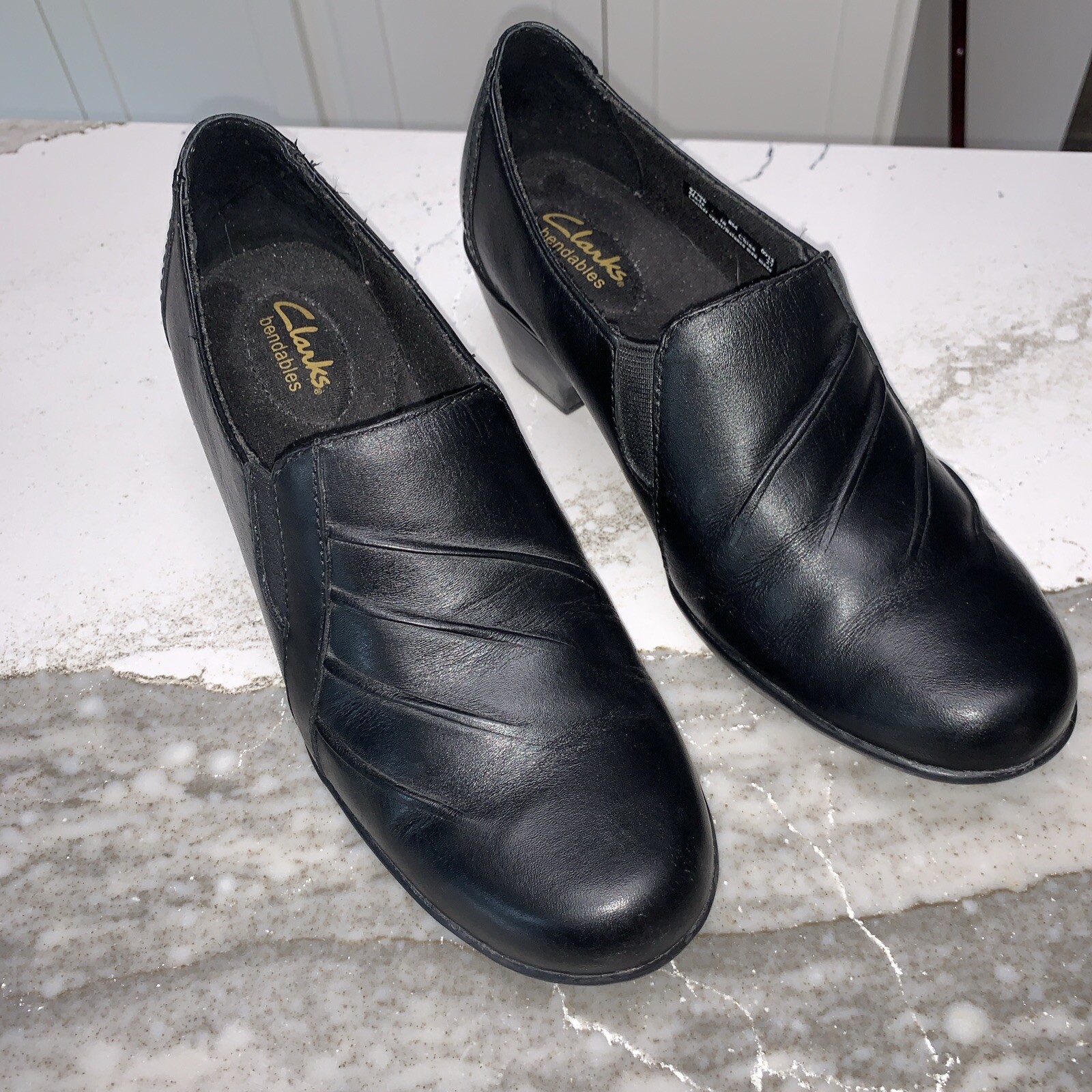 Clarks bendables Shoes Womens Sz 8 M Black Leather Comfort Casual Slip ...