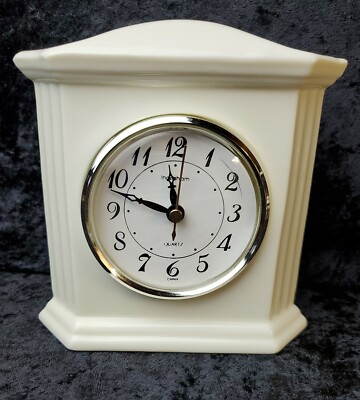 VINTAGE INGRAHAM IVORY PORCELAIN MANTEL CLOCK - WORKS! (F6) | eBay