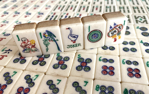 Mahjong Bone Bamboo Rare Goose Joker and Lantern Flowers Wood Box | eBay