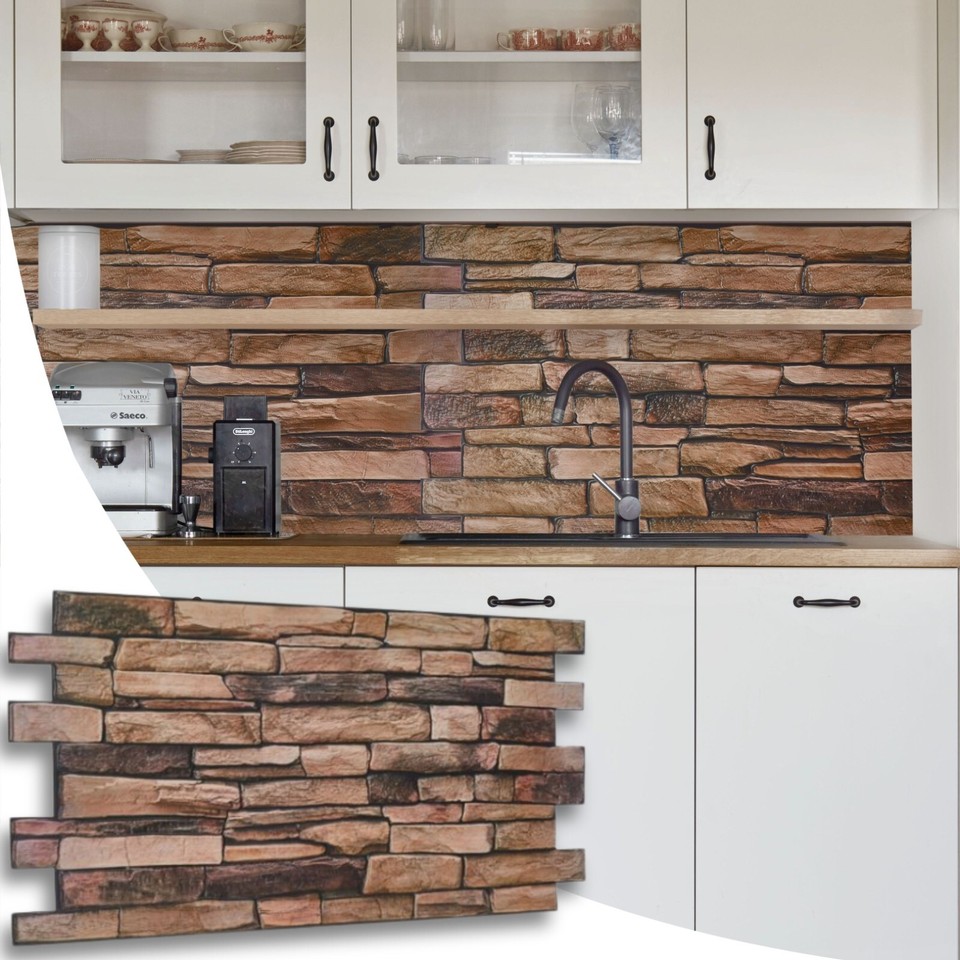 Stone Brick Effect PVC Plastic Wall Covering Panels Decorative Cladding ...