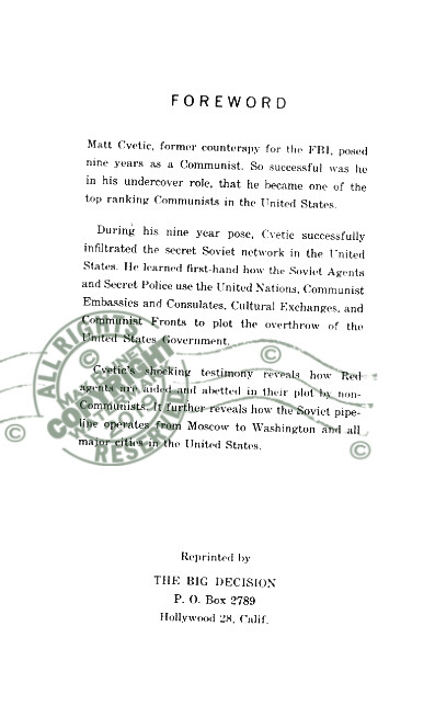 Conspiracy Expose of Soviet Agents in America MATT CVETIC espionage ...