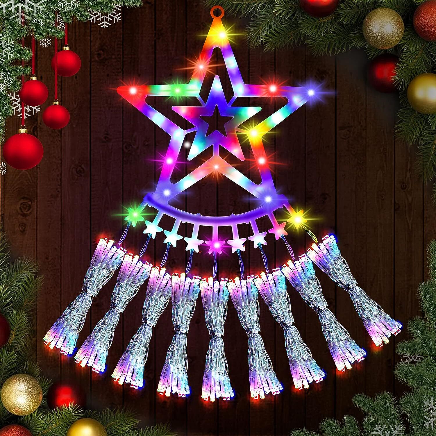 350 LED Waterfall String Light Christmas Xmas Tree Hanging Topper Star ...