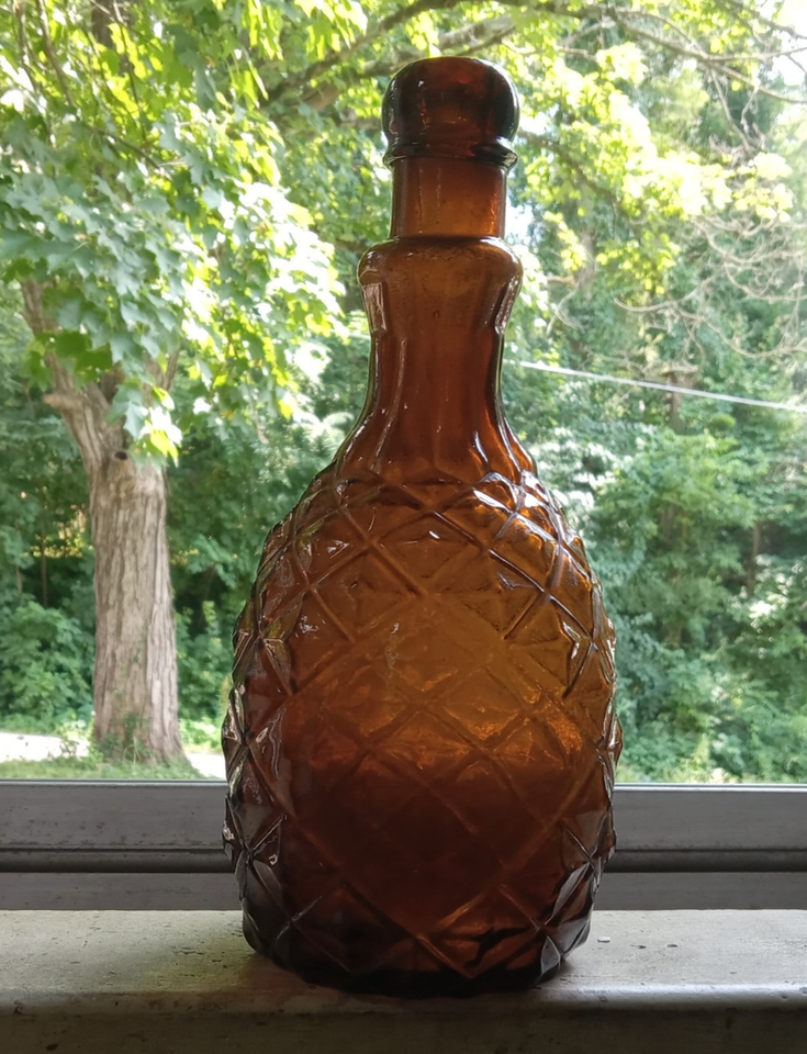 1860s ORIGINAL PINEAPPLE FIGURAL BITTERS BOTTLE APPLIED LIP AMBER ATTIC ...