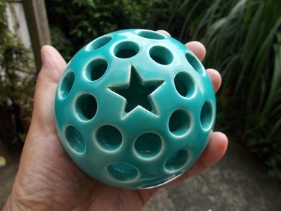 AULT POTTERY CHRISTOPHER DRESSER PALE BLUE PIERCED POSY VASE Shape 236 ...