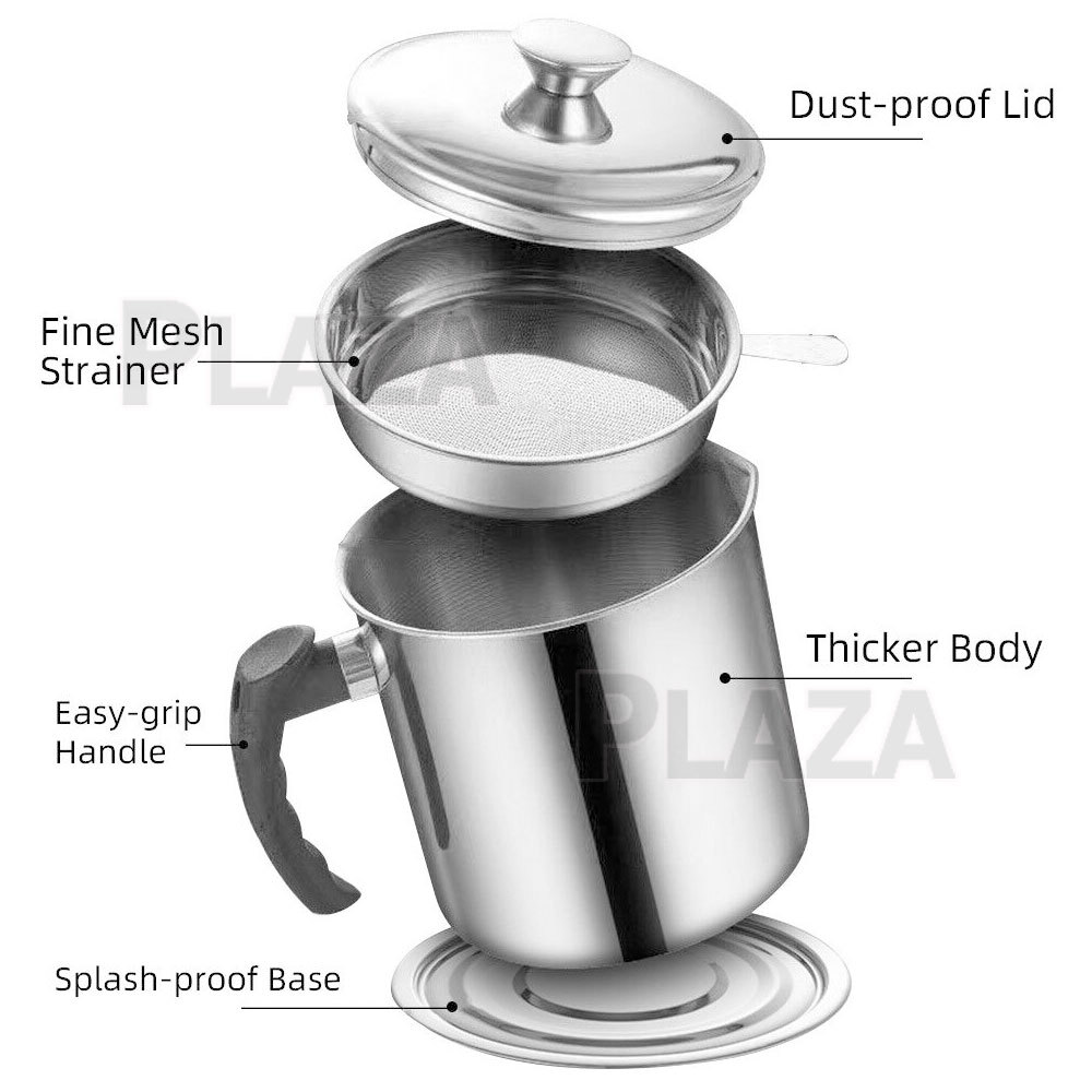Stainless Steel Oil Strainer Dripping Container Fry Lard Pot Jug Strain ...