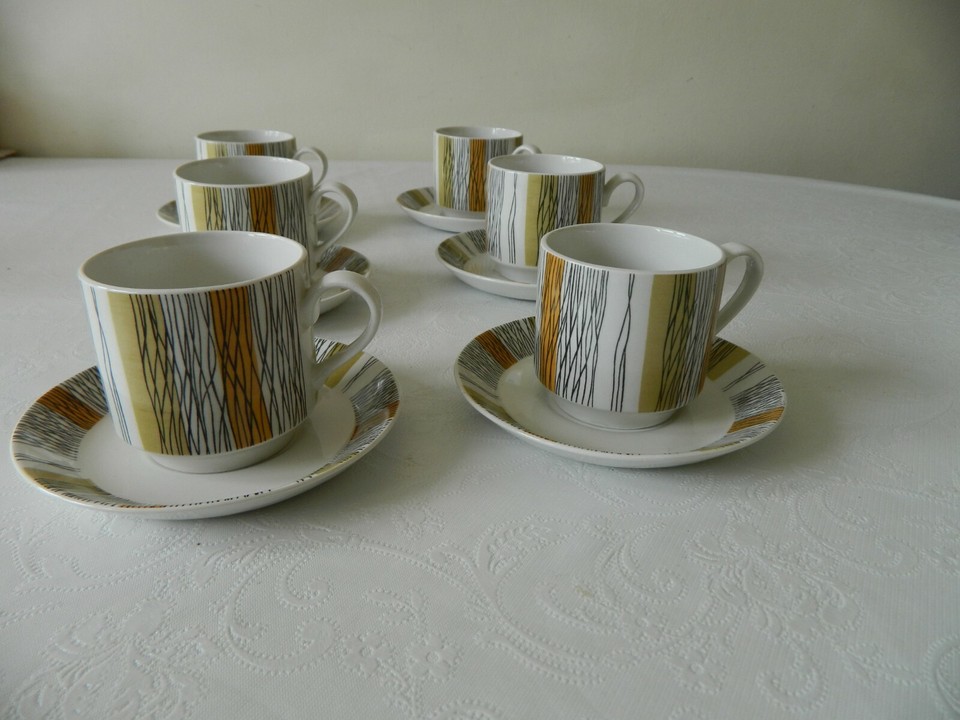 Vintage set of six Midwinter coffee cups and saucers - Sienna pattern ...