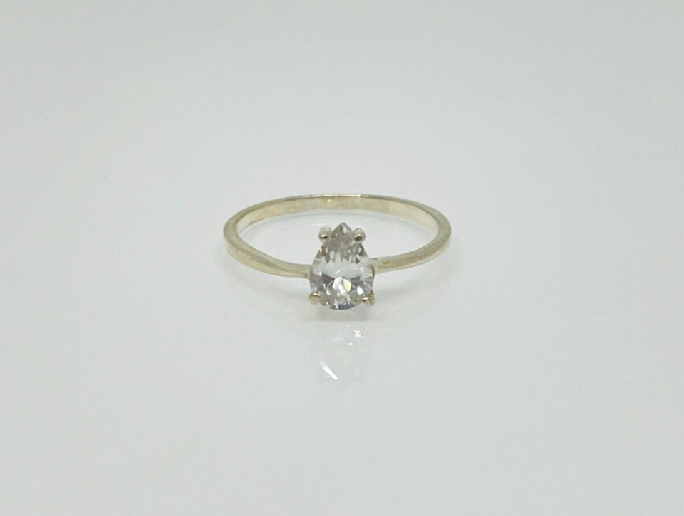 Gorgeous Sparkling White Stone Solitaire Ring 925 Silver Size N1/2~O ...