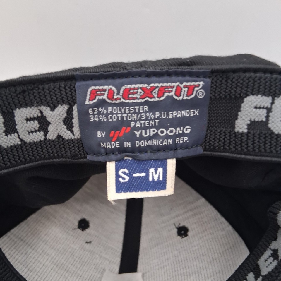 Chevron Lost Hills Hat Advertising Cap Solid Black Flex S/M Script Blue Red Logo | eBay