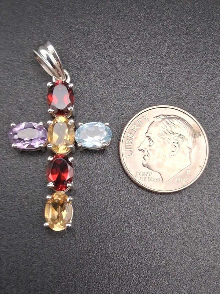 Sterling Silver Cross Pendant Multi Gemstones Faith Spiritual | eBay