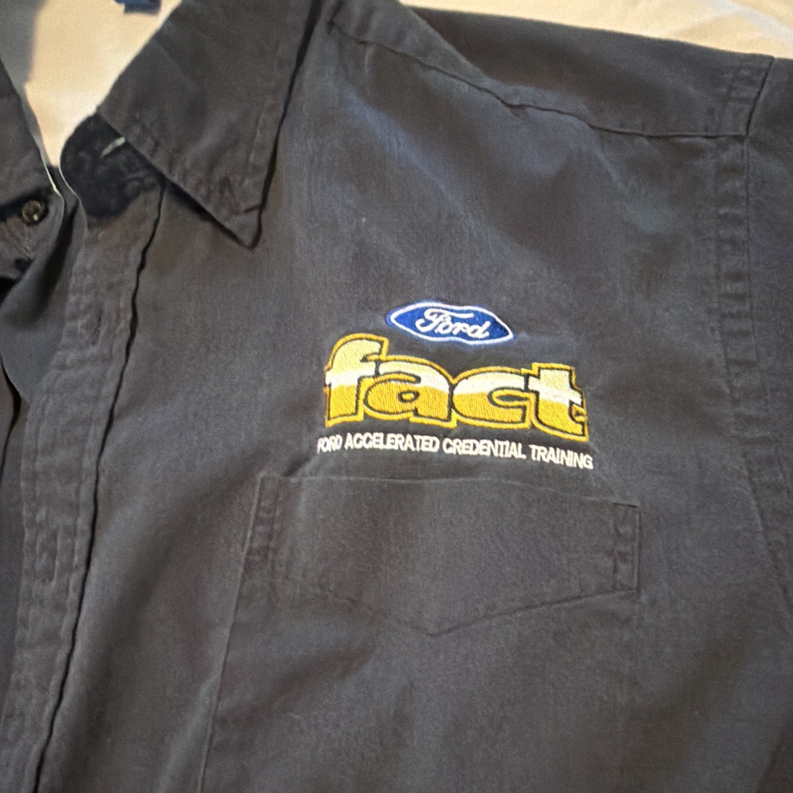 Port Authority Mens Ford FACT Logo Button-Front Work Shirt Navy Size M ...