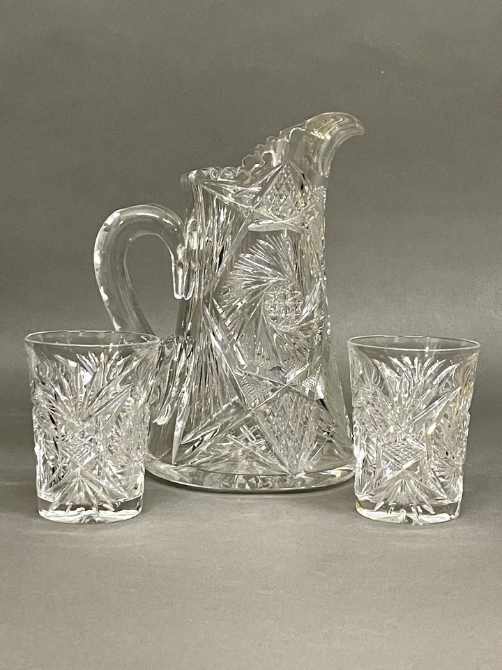 Marvelous Vintage Brilliant Cut Crystal Glass Pitcher Pinwheel ...