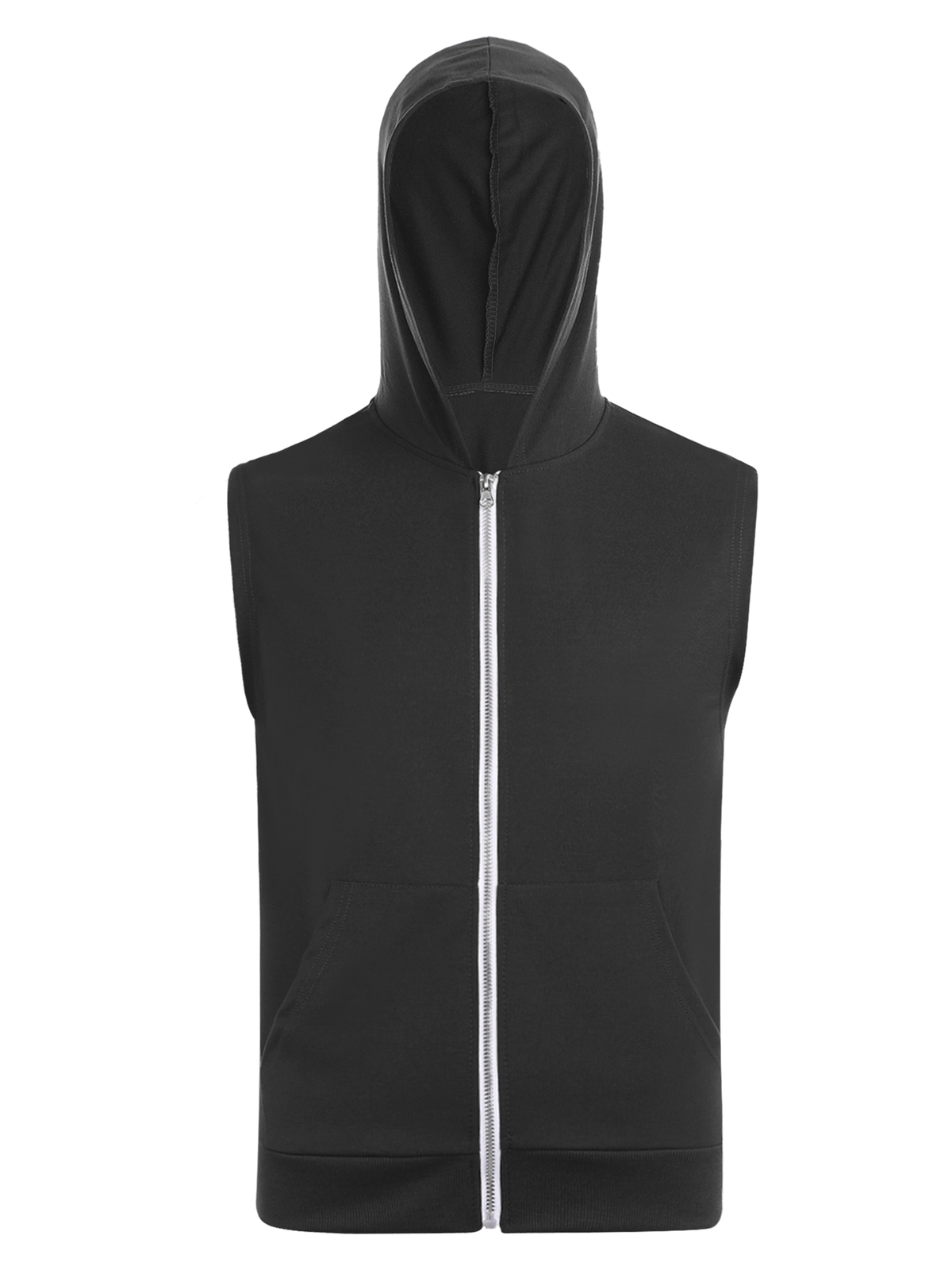 Men's Sleeveless Hooded Shirts+ Pockets Full Zip Hoodie Muscle Vest Gym ...