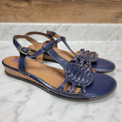 Women's 9 M Indigo by Clarks Blue Leather Slingback Strappy Wedge ...