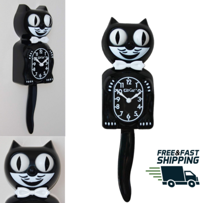 Black And White Cat Cartoon Clock