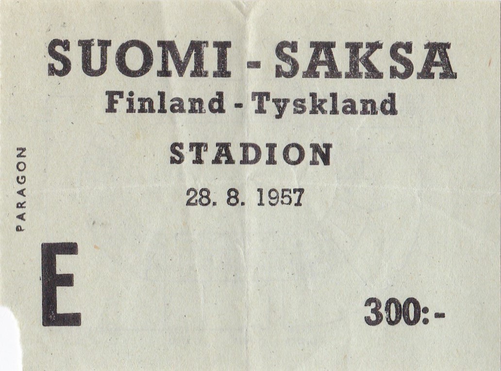 1957 Helsinki Olympic Stadium Ticket: Team Finland vs. Team Germany ...