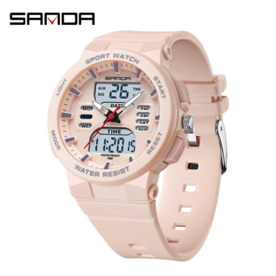 Sanda Couple Watch Dual Display Electronic Multi functional Waterproof ...