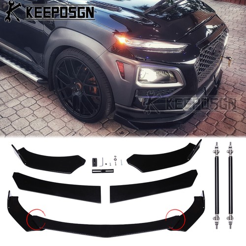 For Hyundai Kona Gloss Front Bumper Lower Lip Splitter Spoiler + 2x ...